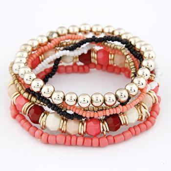 Mix Color Beads Multilayerd Bracelet Pink Tone on Luulla