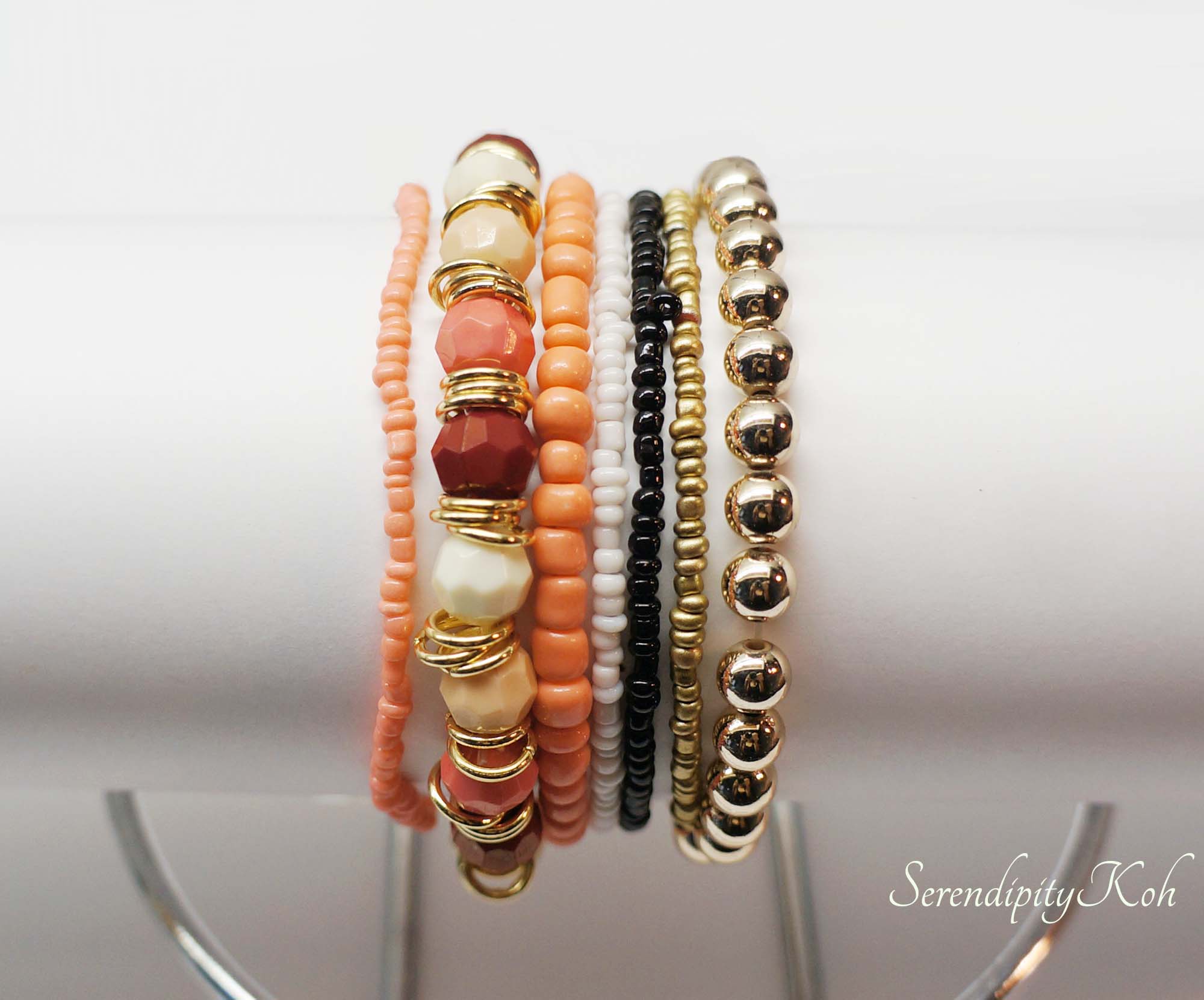 Mix Color Beads Multilayerd Bracelet Pink Tone on Luulla