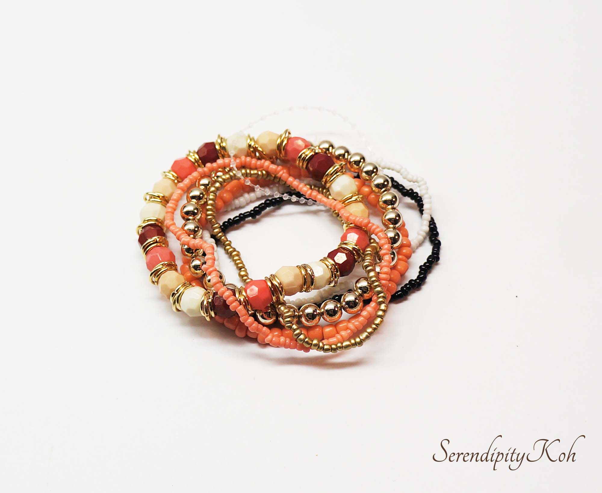 Mix Color Beads Multilayerd Bracelet Pink Tone on Luulla